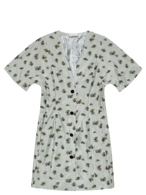 GANNI Floral Printed V-neck Mini Dress - Gray