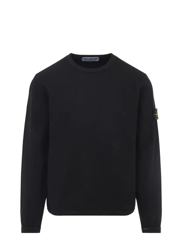 Stone Island Logo Patch Crewneck Sweatshirt - Black