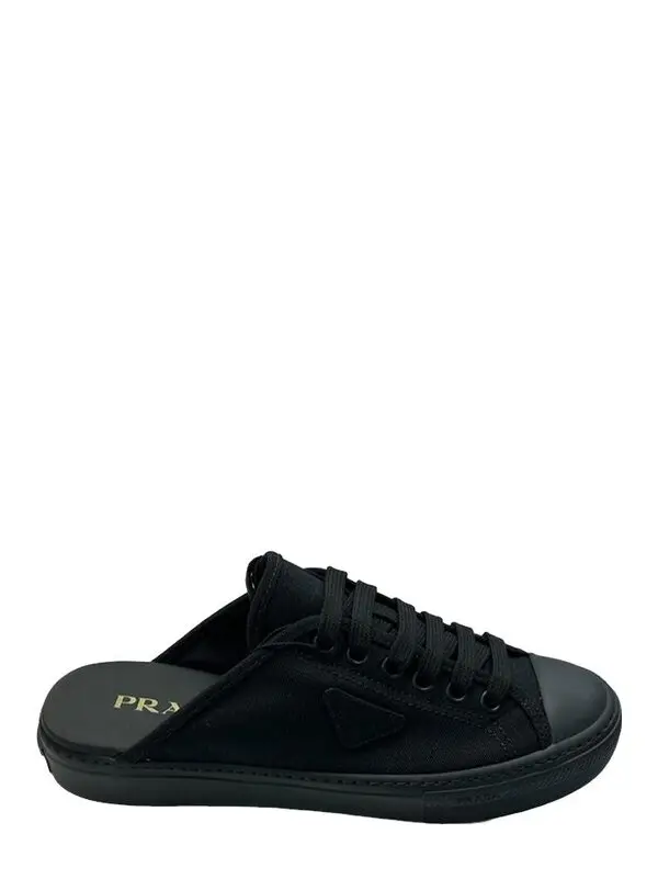 Prada Round Toe Lace-up Mules - Black