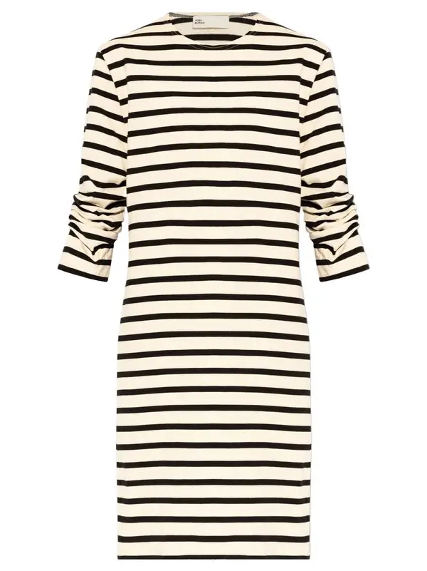 Tory Burch Striped T-shirt Dress With Embroidered Floral Decals - White