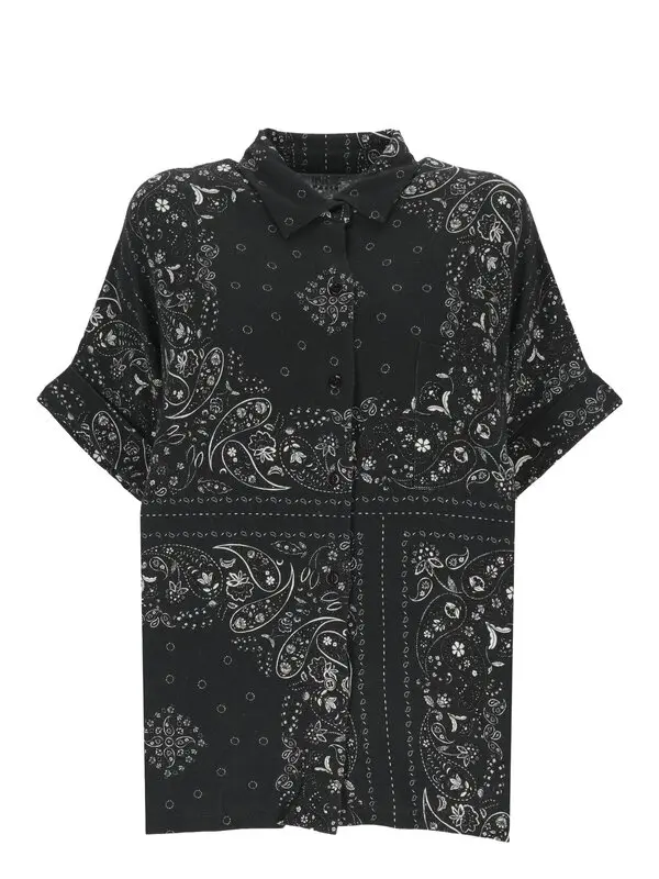 Majestic Filatures Bandana Print Short Sleeve Shirt - Black
