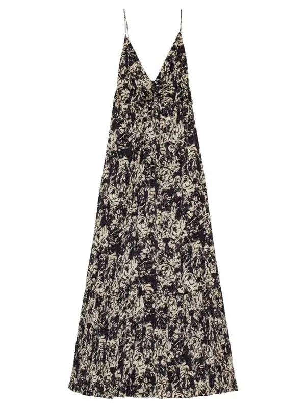 GANNI Floral Print Spaghetti Strap Maxi Dress - Flan