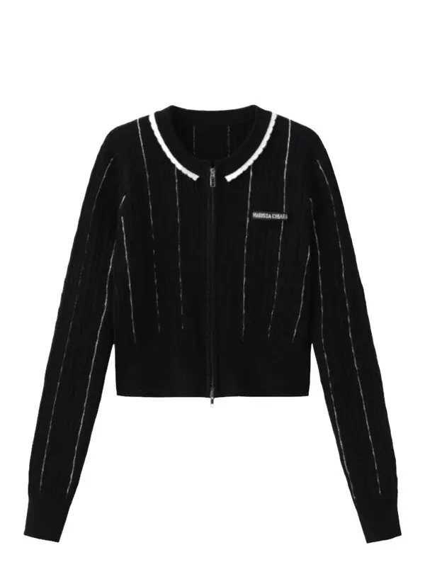Marissa Chiara Long Sleeve Knitted Cardigan With Zip Closure - Black
