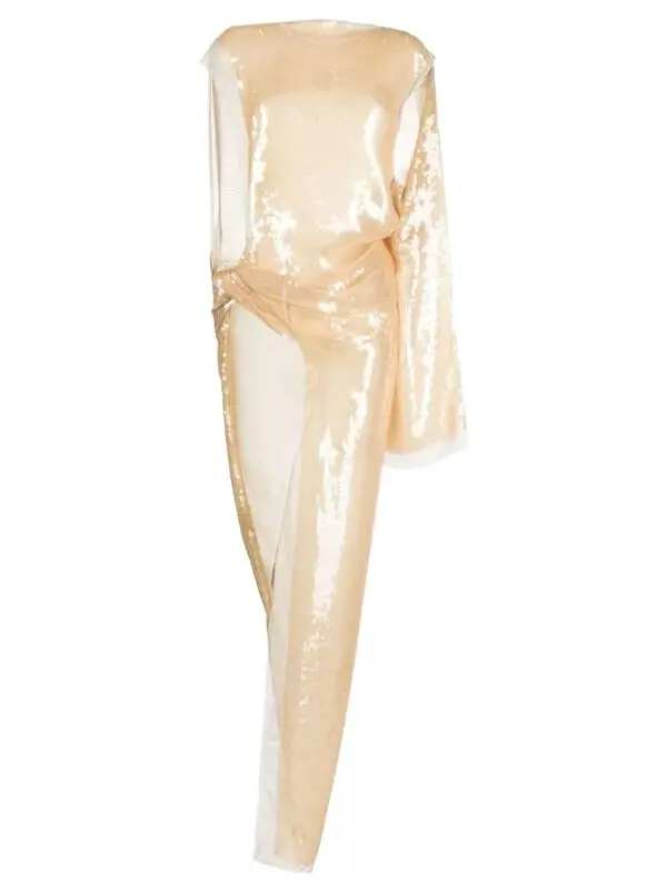 Rick Owens Asymmetric Sequinned Chiffon Maxi Dress - Nude