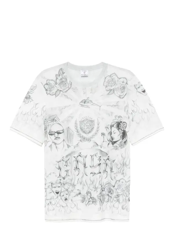 Casablanca Tattoo Print Mesh T-shirt - Light Gray