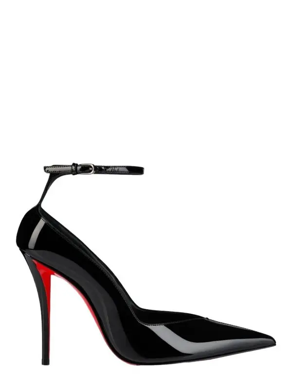 CHRISTIAN LOUBOUTIN Patent Calf Leather Pointed Toe Stiletto Pumps With Ankle Strap - Black