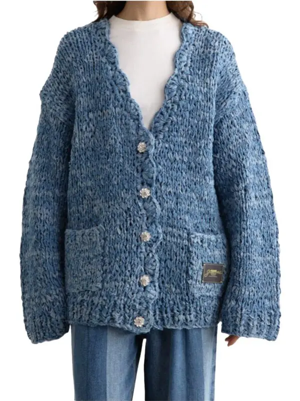 GANNI Hand-knit Denim Cardigan With V-neck - Blue