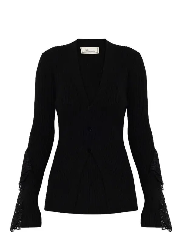 Blumarine Lace Detailed V-neck Cardigan - Black