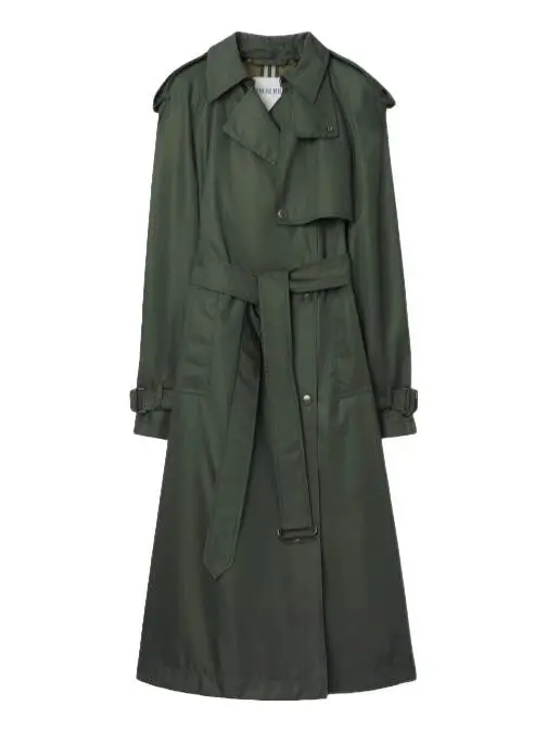 Burberry Long Hooded Trench Coat With Belt - Marrow Green