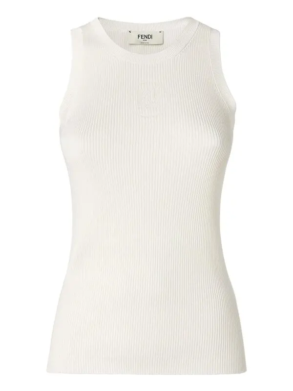 Fendi Logo Stamp Ribbed-knit Tank Top - White