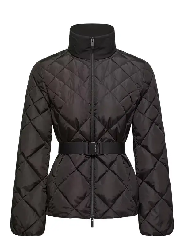 Moncler Balsamine Geometric-quilted Short Jacket With Belt - Black
