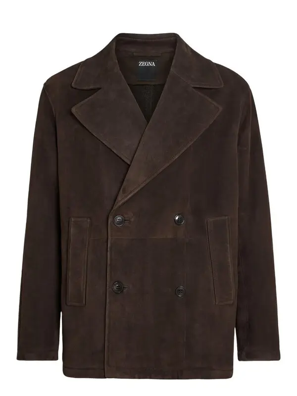 Zegna Shearling Wool Peacoat - Black