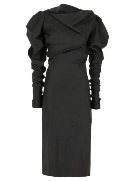VIVIENNE WESTWOOD Asymmetrical Neckline Puff Sleeve Midi Dress - Black