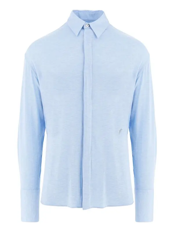 FERRAGAMO Logo-embroidery Long Sleeved Shirt - Blue