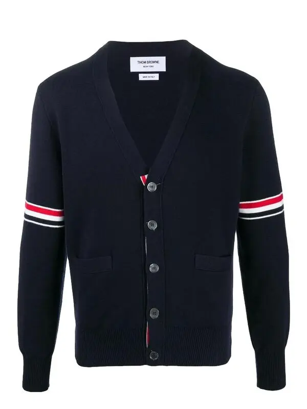 Thom Browne 4-bar Stripe V-neck Cardigan - Navy Blue
