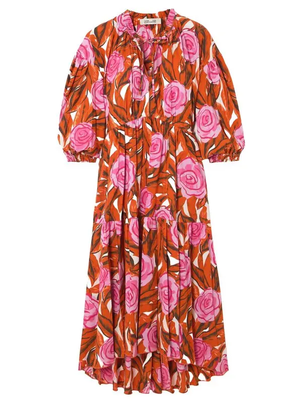 Diane Von Furstenberg Pleated Layered Floral Dress - Pink