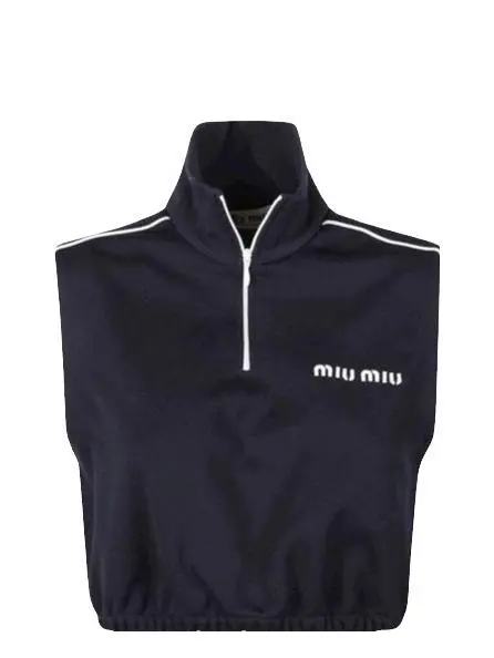 Miu Miu Sleeveless High Collar Top - Black