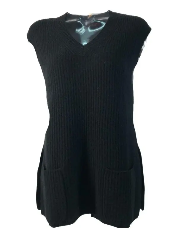 Max Mara Sleeveless V-neck Sweater With Knitting Details - Black