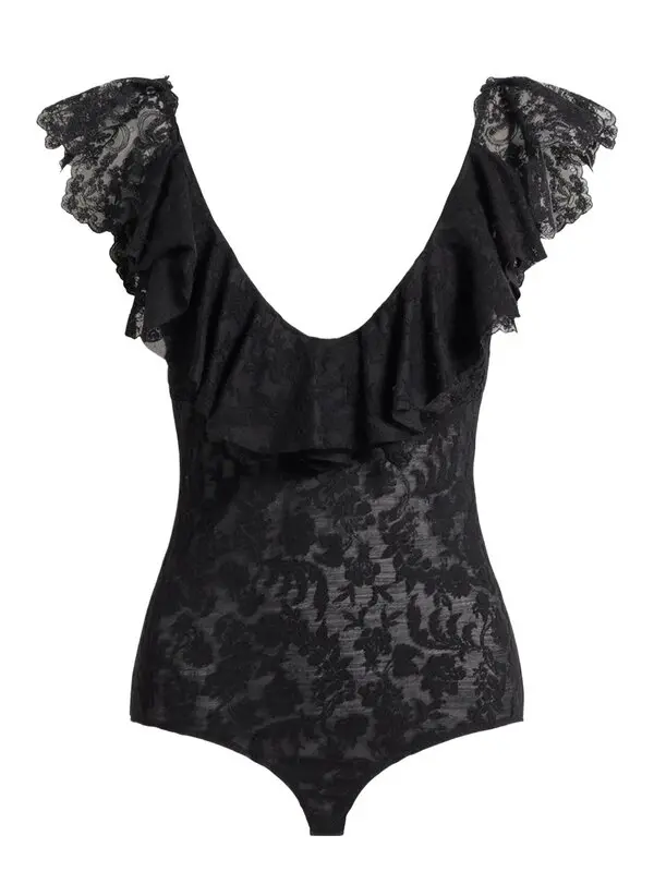 Alberta Ferretti Lace Bodysuit With Ruffled Sleeves - Black