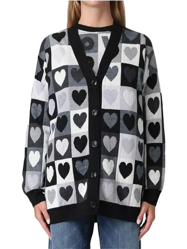 Moschino V-neck Sweater With Heart Pattern - Black