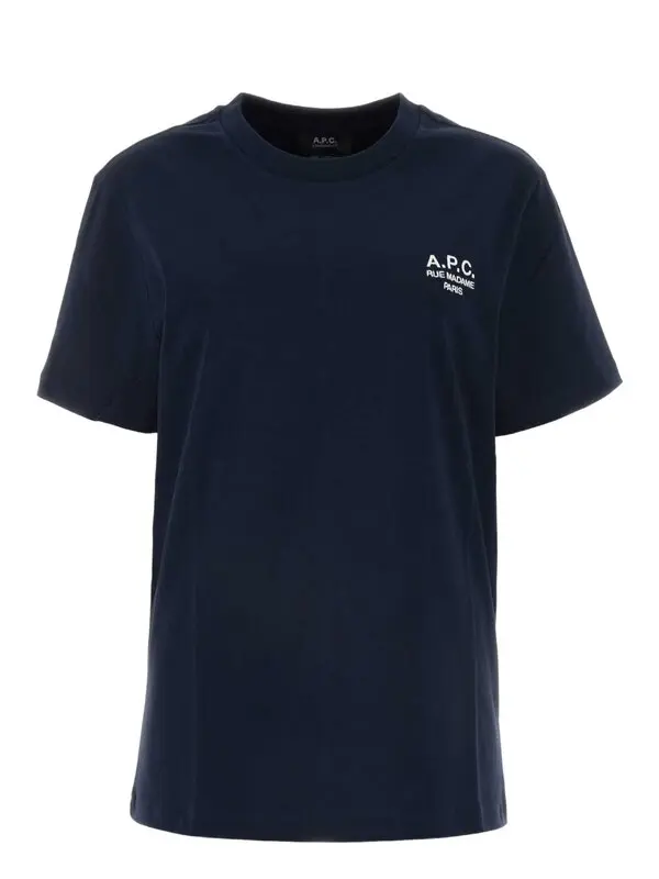 A.p.c. Logo Detailed Crewneck T-shirt - Dark Navy Blue/beige