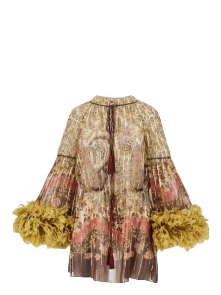 Valentino Garavani Paisley Printed Feather-trim Blouse - Brown