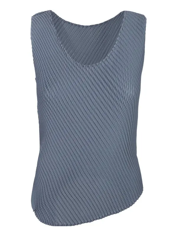 Issey Miyake Sleeveless Pleated V-neck Top - Gray