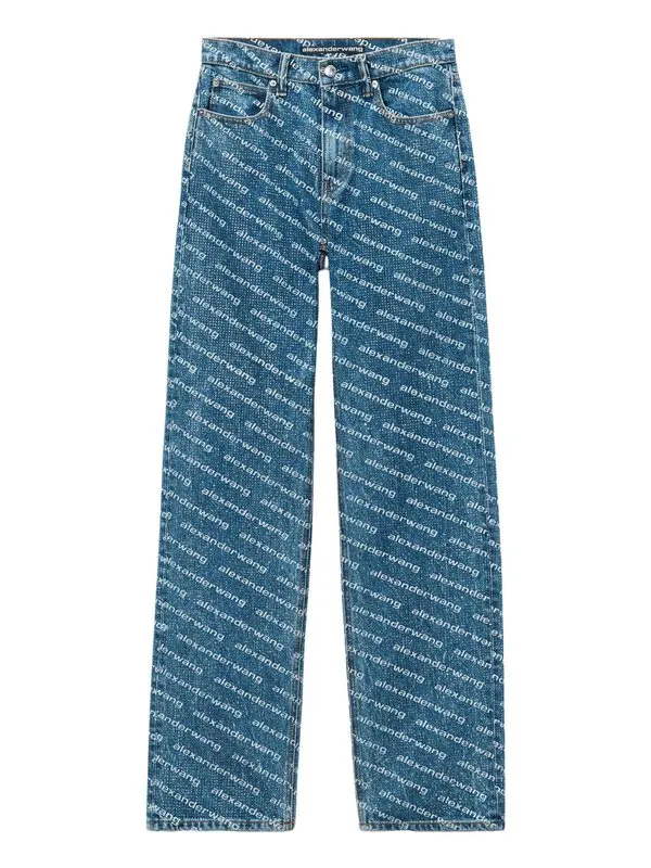Alexander Wang Mid Rise Jeans With All-over Logo Print - Blue