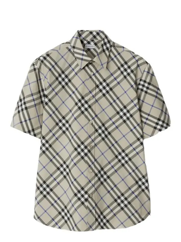Burberry Nova Check-jacquard Short Sleeved Shirt - Lichen