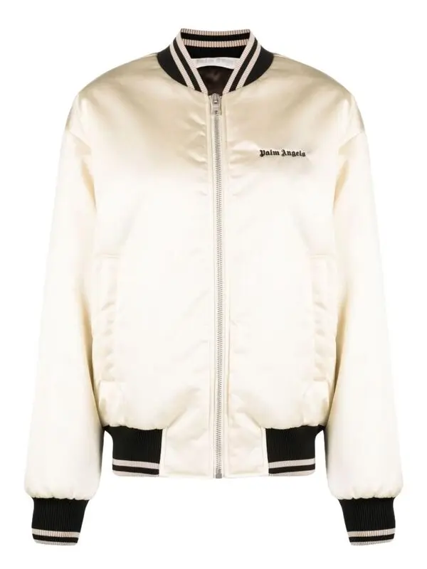 Palm Angels Logo Embroidered Bomber Jacket - White