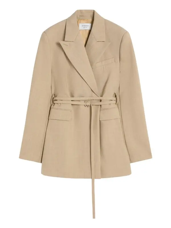 Sportmax Long Double-breasted Blazer With Belt - Beige