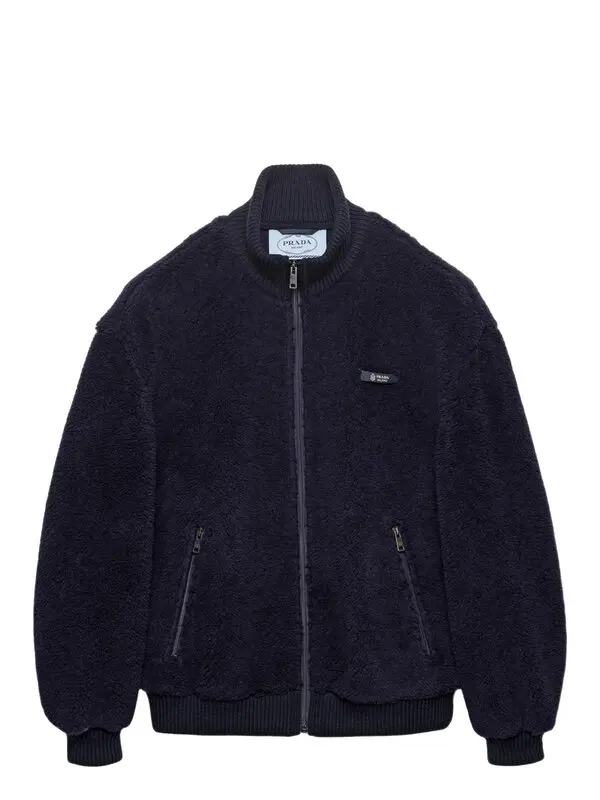 Prada Zip-up Fleece Jacket With Ribbed Details - Navy Blue