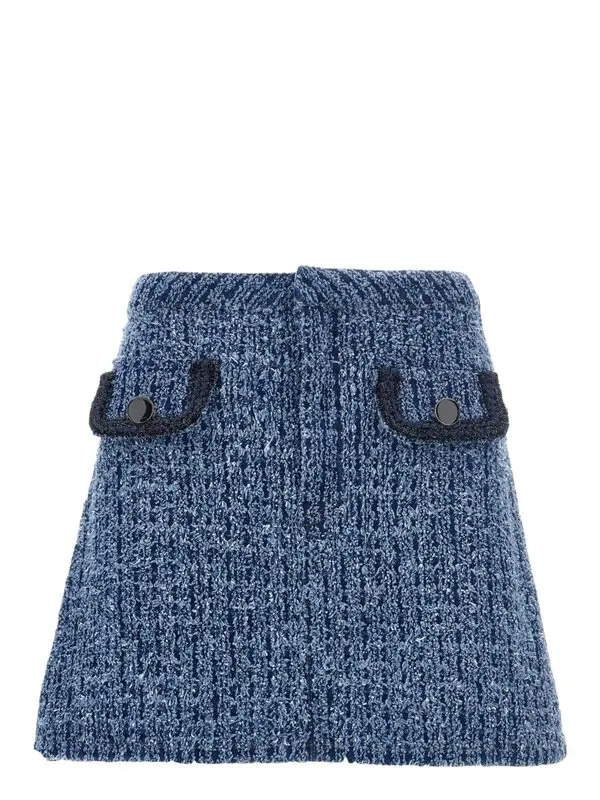 SELF-PORTRAIT Textured Denim Mini Skirt - Blue