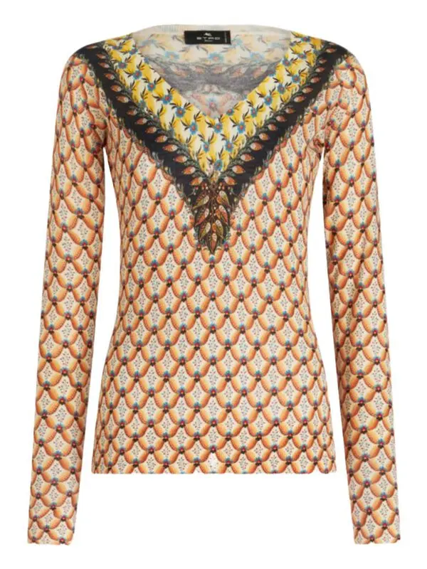 Etro Floral-printed V-neck Knitted Top - Nude