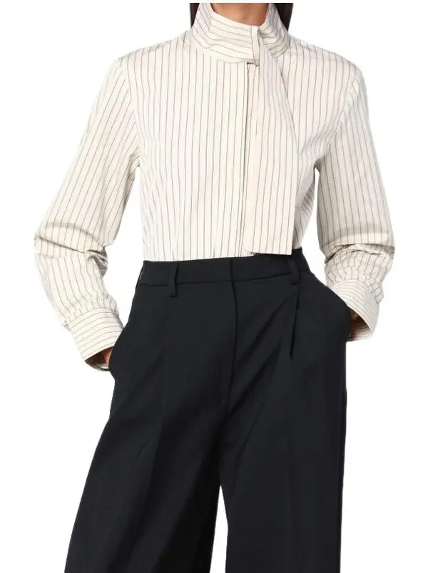 PATOU Striped Shirt Collar Blouse - Black
