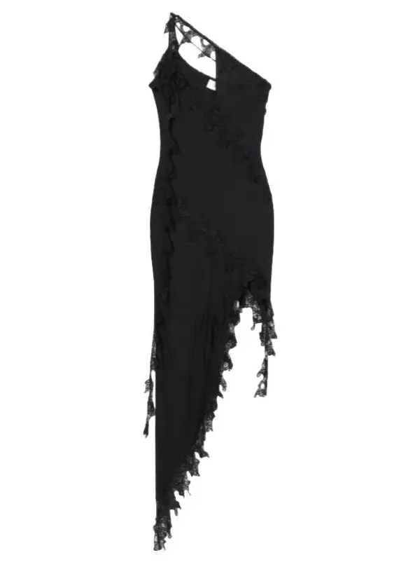 Blumarine Asymmetrical Lace Embellished Dress - Black