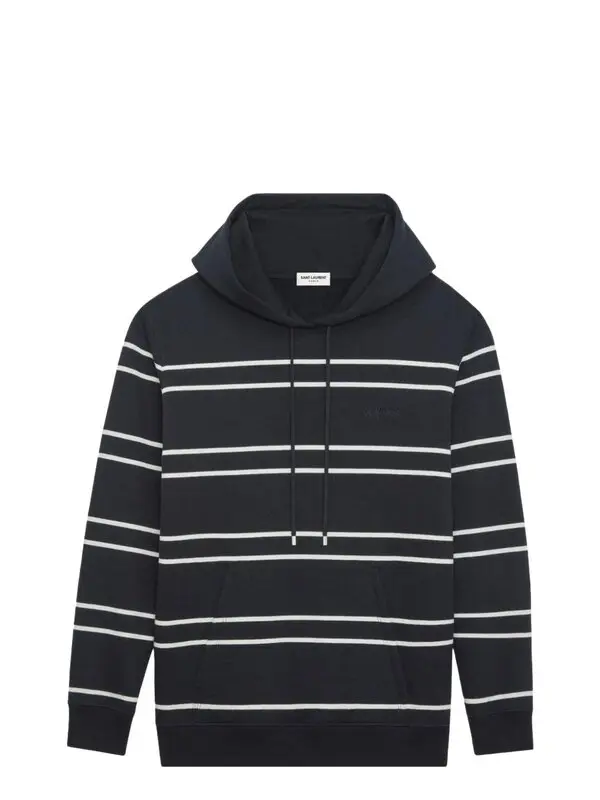 Saint Laurent Striped Drawstring Hoodie - Black