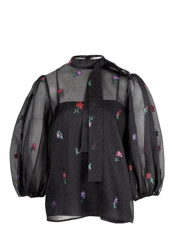 Red Valentino Translucent Embroidered Blouse - Black