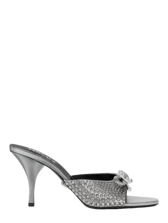 Versace Embellished Opera Bow Mules - Silver