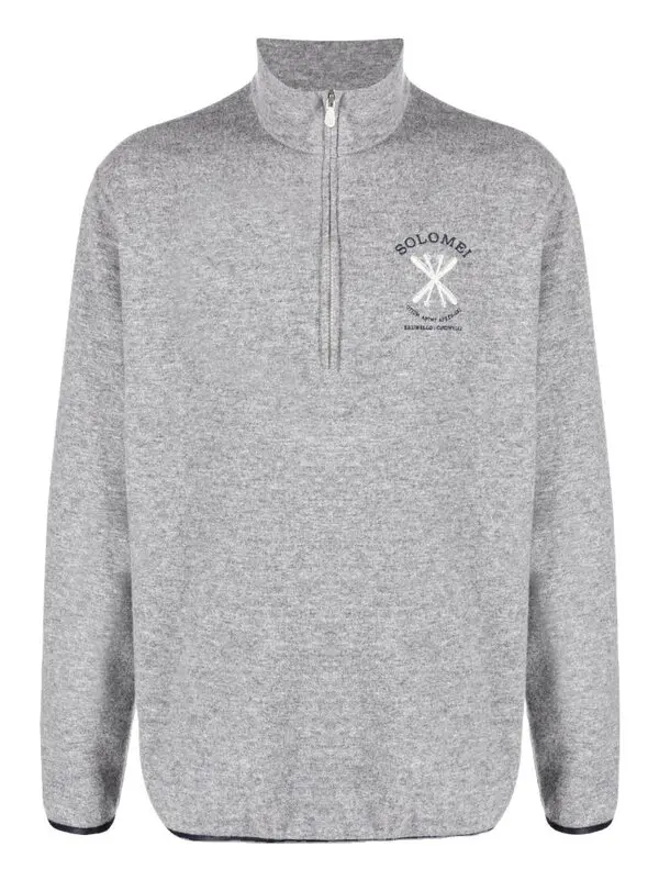 Brunello Cucinelli Zip Neck Jumper With Embroidered Logo - Gray