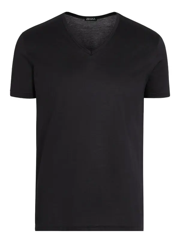 Zegna V-neck Short-sleeved T-shirt - Black