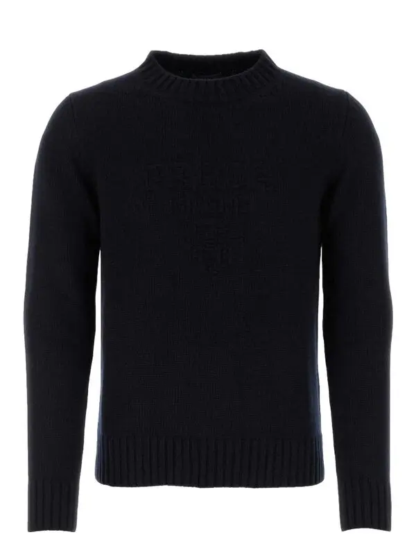 Prada Logo Inlaid Crewneck Jumper - Blue