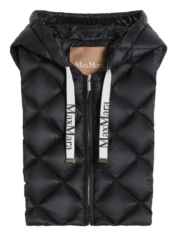 Max Mara Quilted Hooded Vest With Jacquard Logo Webbing - Black