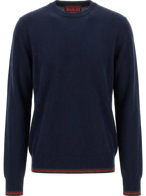 Gucci Crewneck Knit Sweater With Ribbed Trim - Dark Blue