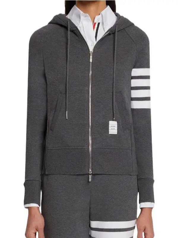 Thom Browne 4-bar Striped Zip-up Hoodie - Dark Gray