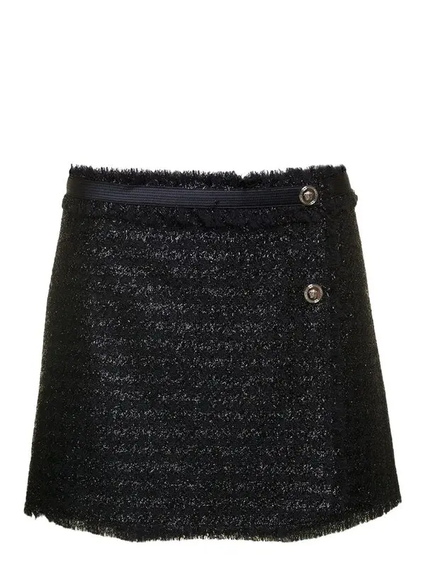 Versace Lurex Tweed Mini Skirt With Frayed Hem - Black