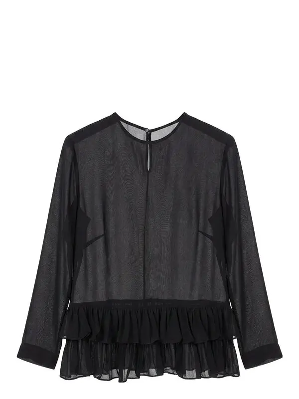 Max Mara Long-sleeved Blouse With Ruffle Trim - Black