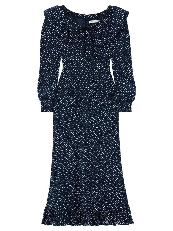 Alessandra Rich Ruffled Polka-dot Silk Crepe De Chine Midi Dress - Black