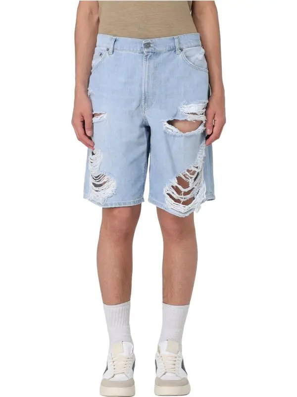 DONDUP Ripped Light Wash Denim Shorts - Blue