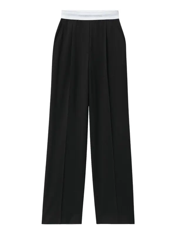 Alexander Wang High-waisted Pleated Trousers With Logo Elastic Waistband - Black